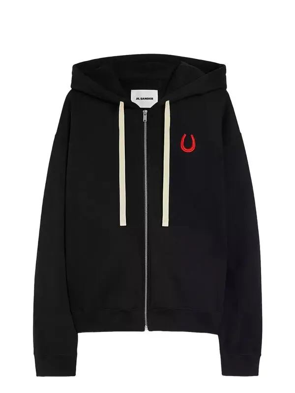 JIL SANDER Embroidered Zip-up Hoodie - Black