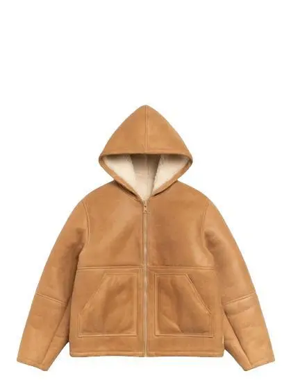 StÜssy Shearling Hooded Jacket - Tan