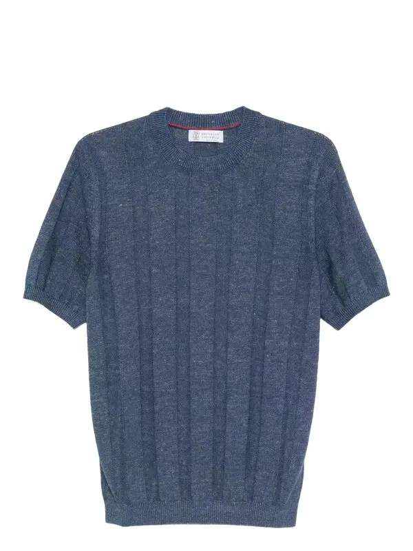 Brunello Cucinelli Ribbed Short-sleeve Knitted T-shirt - Blue
