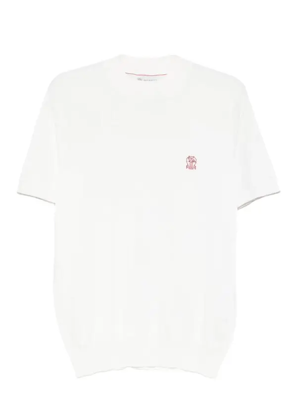 Brunello Cucinelli Embroidered-logo Knitted T-shirt - White