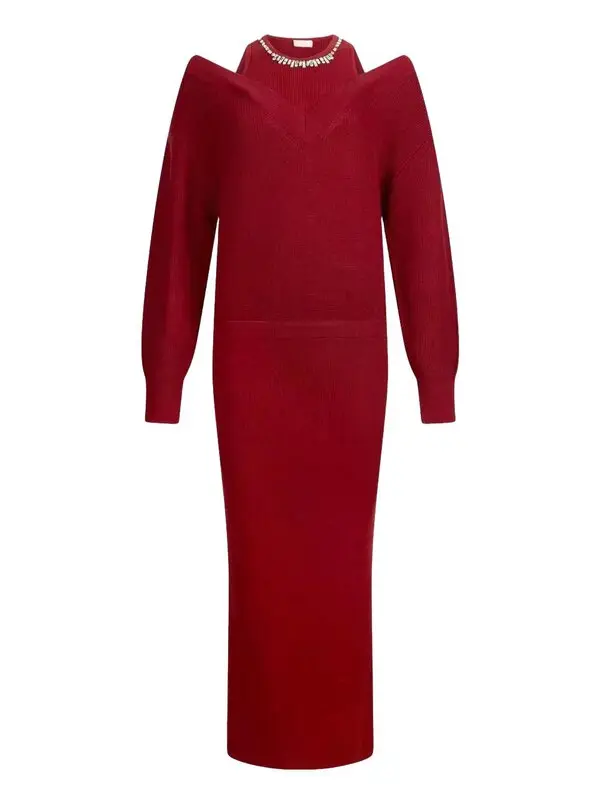 Liu Jo Embellished V-neck Knit Dress - Red