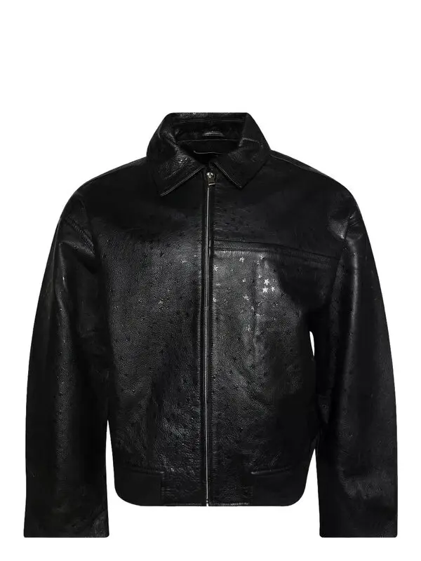 NAHMIAS Star-motif Leather Bomber Jacket - Black
