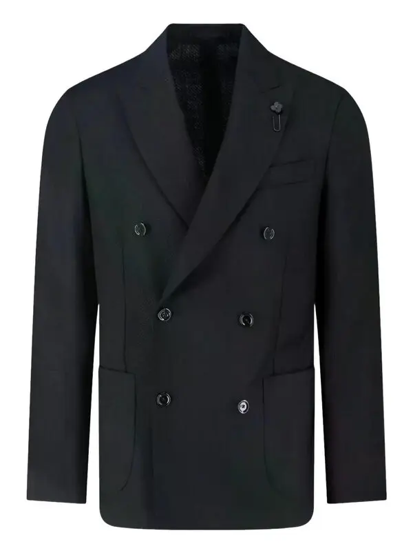 LARDINI Wool Double-breasted Blazer - Black