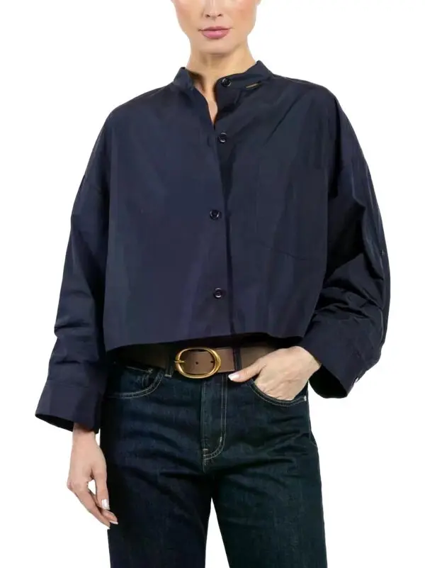 TWP Buttoned Collarless Shirt - Blue