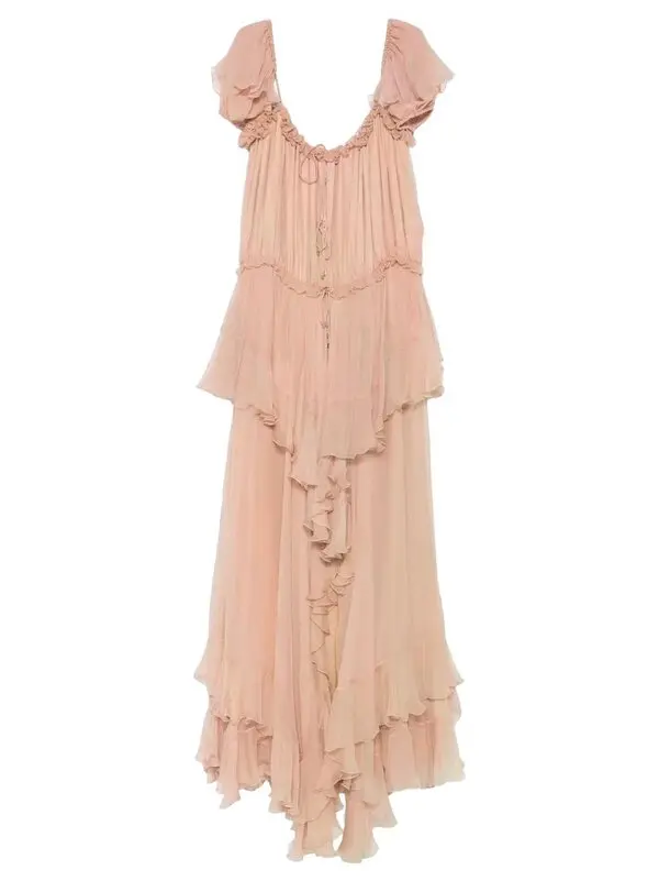 Chloé Ruffled Silk Dress - Neutrals