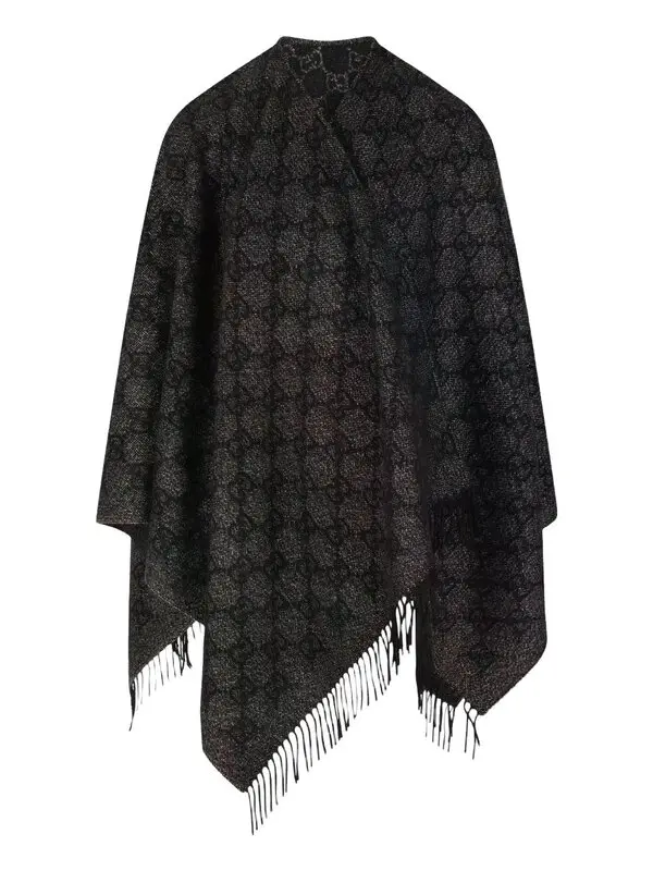Gucci Jacquard Cape With Fringed Hem - Black