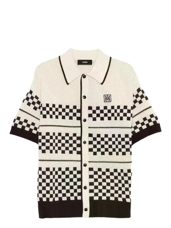 Amiri Checkered Mesh Logo-patch Shirt - Brown