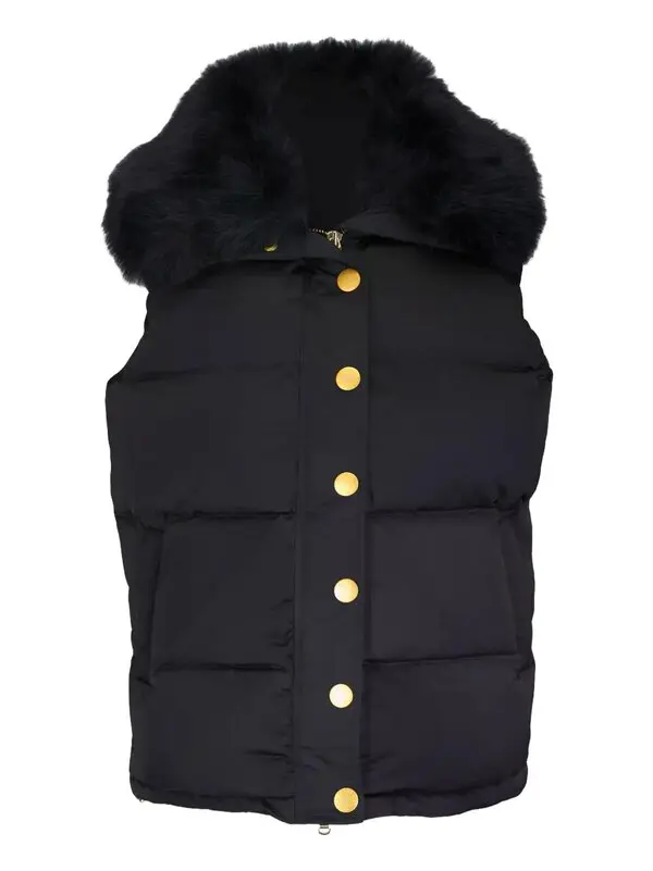 L'Agence Faux-fur Collar Buttoned Gilet - Black