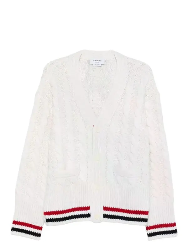 Thom Browne Cable Knit Wool Cardigan - White