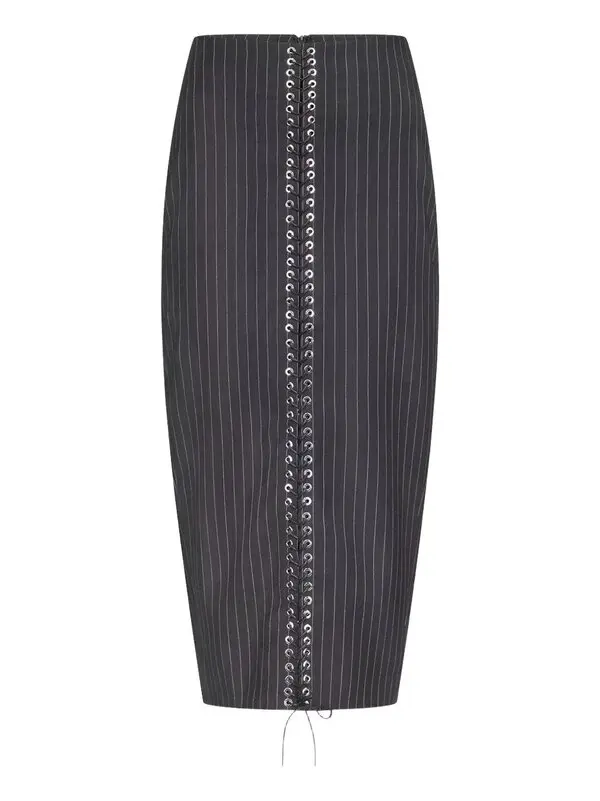 LUDOVIC DE SAINT SERNIN Lace-up Pinstripe Pencil Midi Skirt - Grey