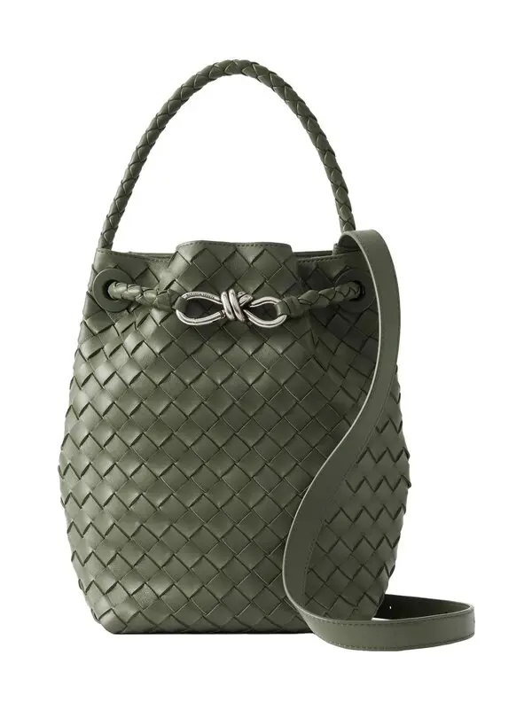 Bottega Veneta Andiamo Intrecciato Leather Bucket Bag - Green