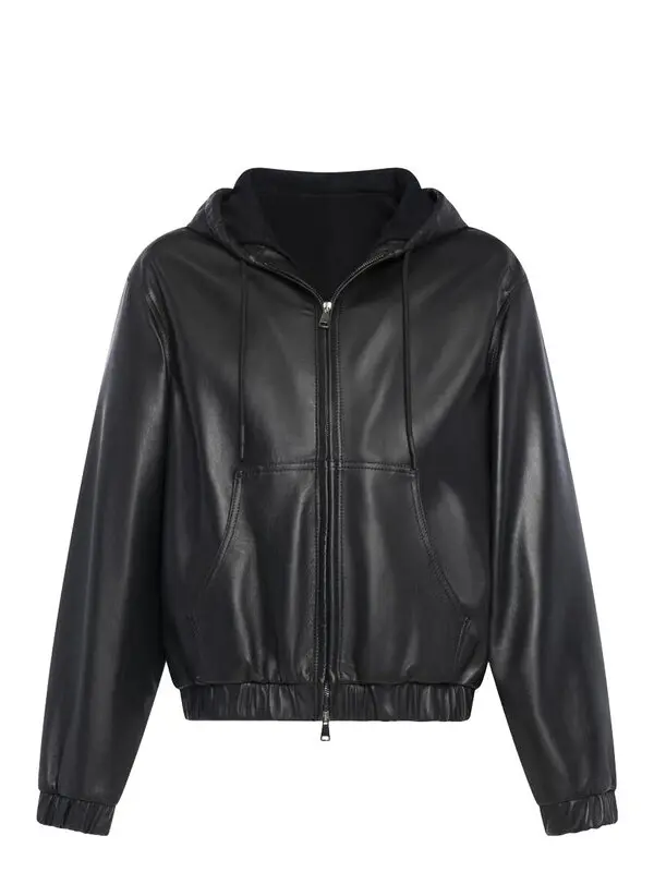 FRANZESE COLLECTION Leather Bomber Jacket - Black
