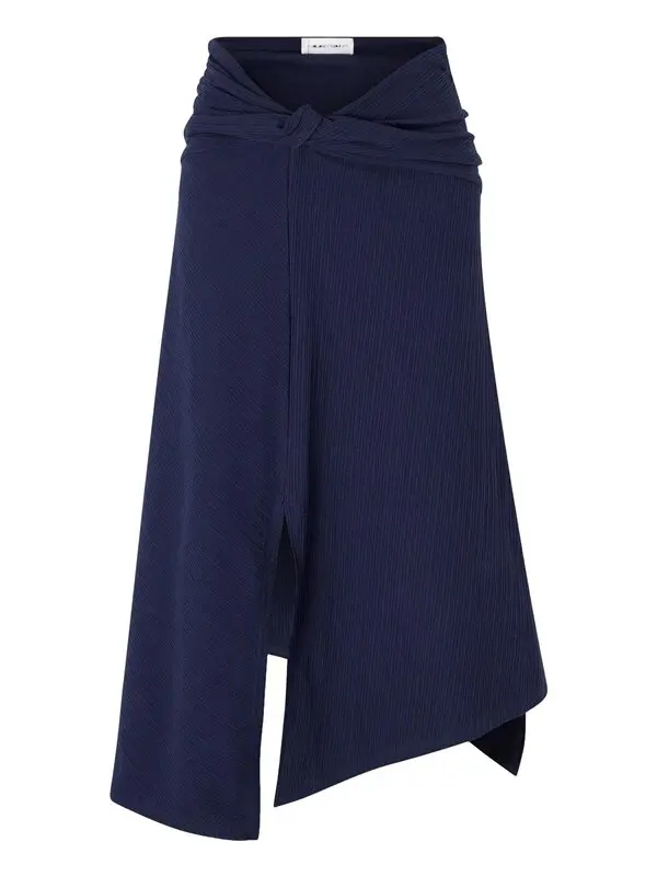 Victoria Beckham Knotted Stretch Organic Cotton-crepon Midi Skirt - Blue