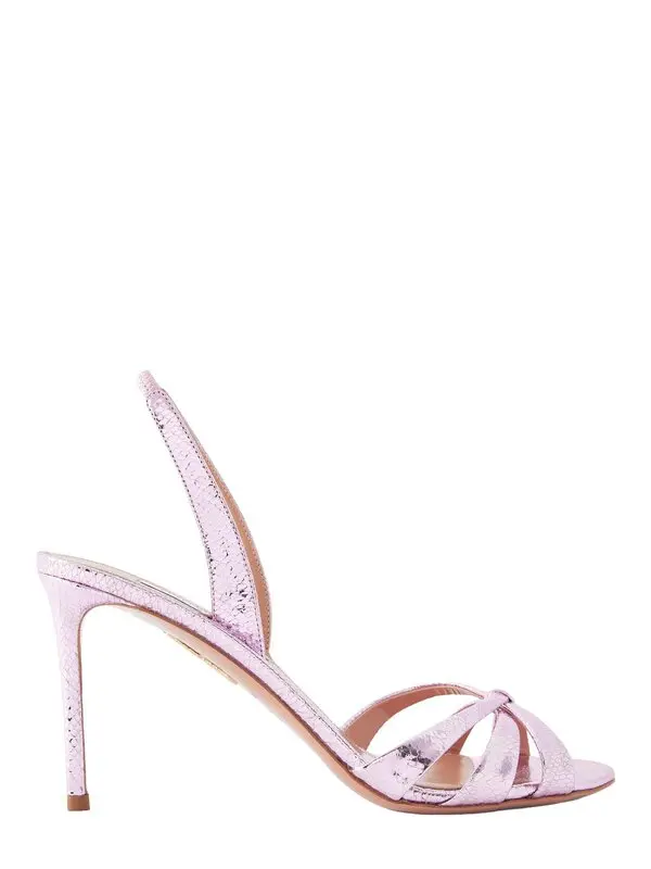 AQUAZZURA Tati 85 Metallic Snake-effect Leather Slingback Sandals - Pink