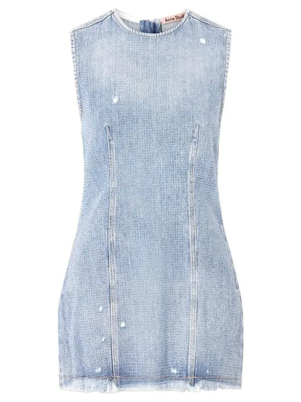 Acne Studios Denka Distressed Crystal-embellished Denim Mini Dress - Blue