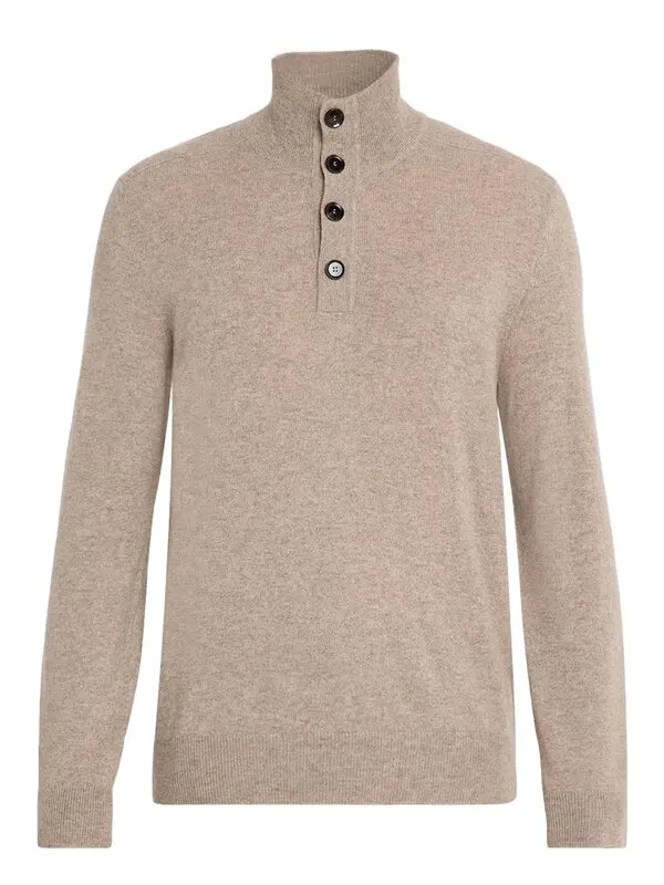 Brioni Cashmere Knit Half-placket Sweater - Beige