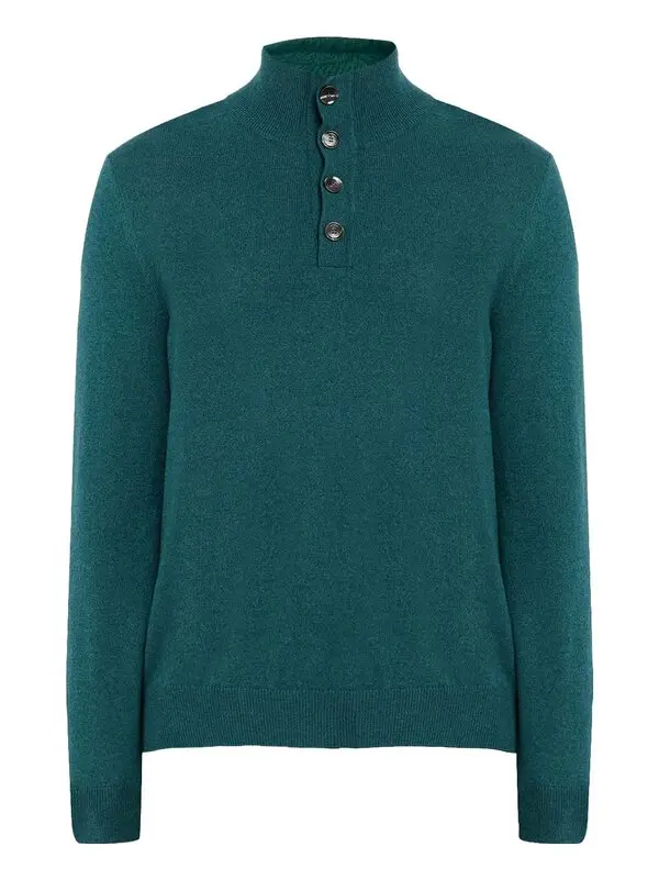 Brioni Cashmere Knit Half-placket Sweater - Grey/green