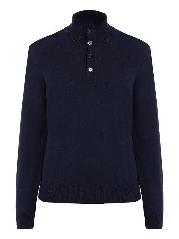 Brioni Cashmere Knit Half-placket Sweater - Navy
