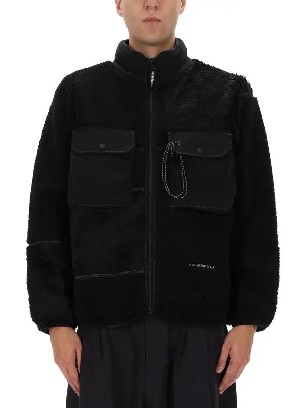 AND WANDER Mix Boa Jacket - Black