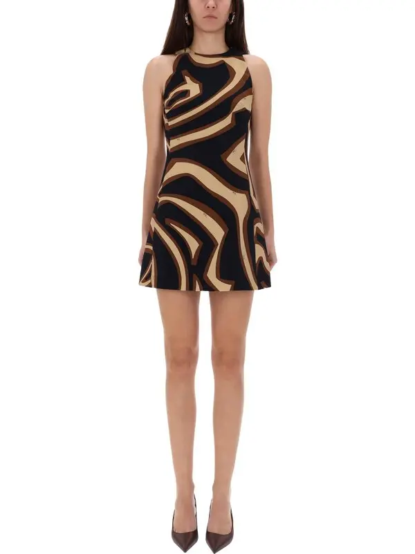 Emilio Pucci Mini Dress With "labyrinth" Print - Gold