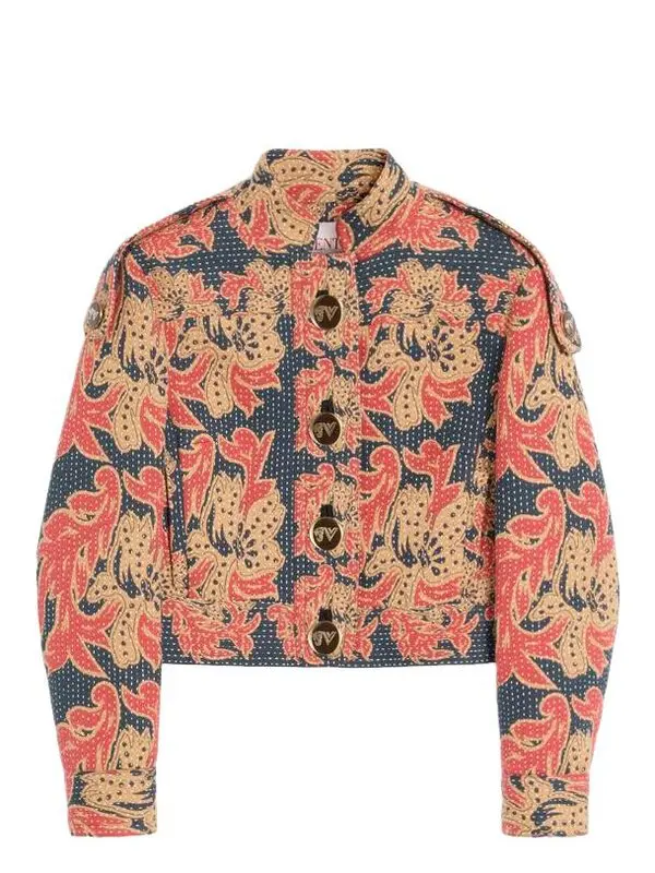 Valentino Garavani Caban In Apres L'hiver Quilted Floral Jacquard - Indigo/multicolour