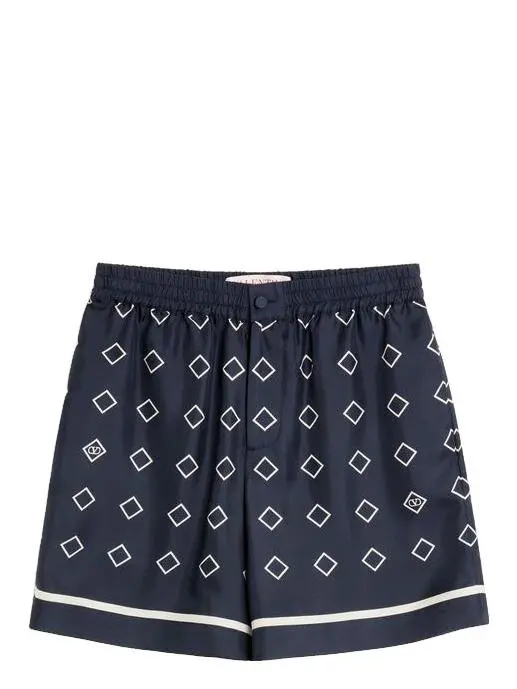 Valentino Garavani Silk Twill Bermuda Shorts With Opticool Print - Blue/butter