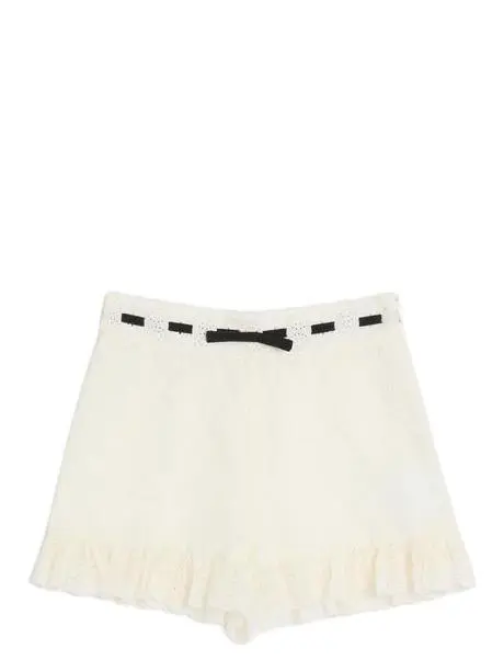 Valentino Garavani Daisy Sangallo Polka Dot Shorts With Ruffles - Ivory