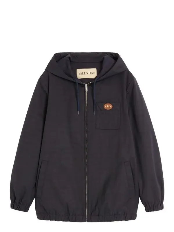 Valentino Garavani Nylon Hooded Jacket With Vlogo - Navy