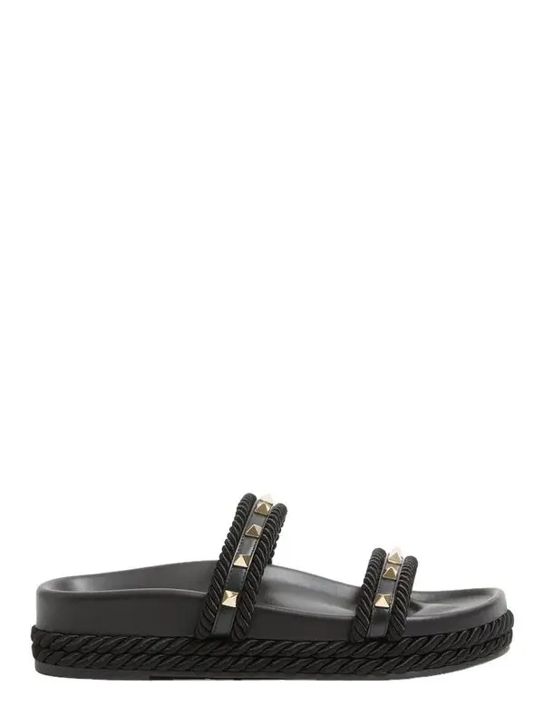 Valentino Garavani Rockstud Calfskin Slide Sandal - Black