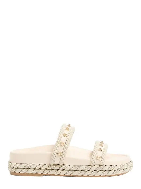 Valentino Garavani Rockstud Calfskin Slide Sandal - Light Ivory