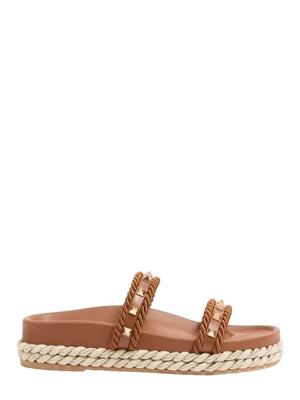 Valentino Garavani Rockstud Calfskin Slide Sandal - Tobacco