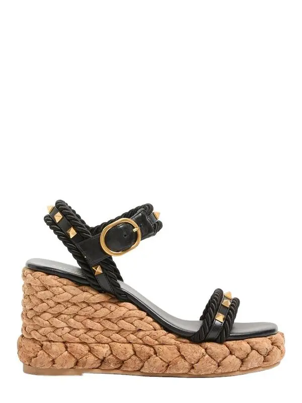 Valentino Garavani Rockstud Wedge Sandal - Black/natural