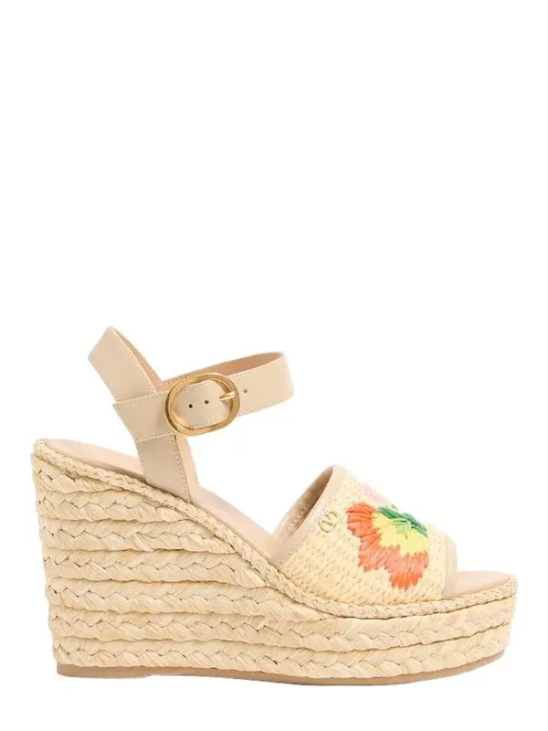 Valentino Garavani Bribri Raffia Wedge Sandal - Beige
