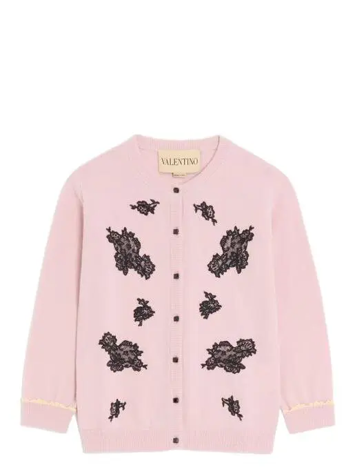 Valentino Garavani Wool Cardigan With Lace - Pink