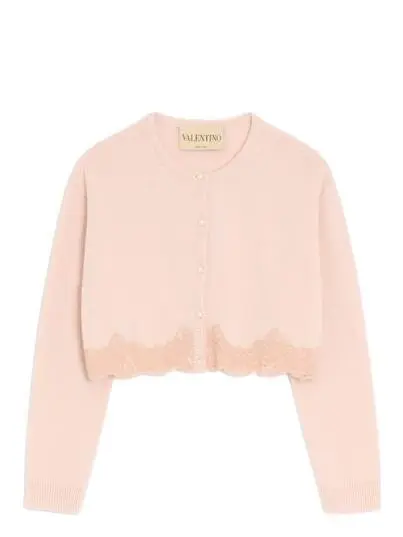 Valentino Garavani Wool Cardigan With Lace - Pink