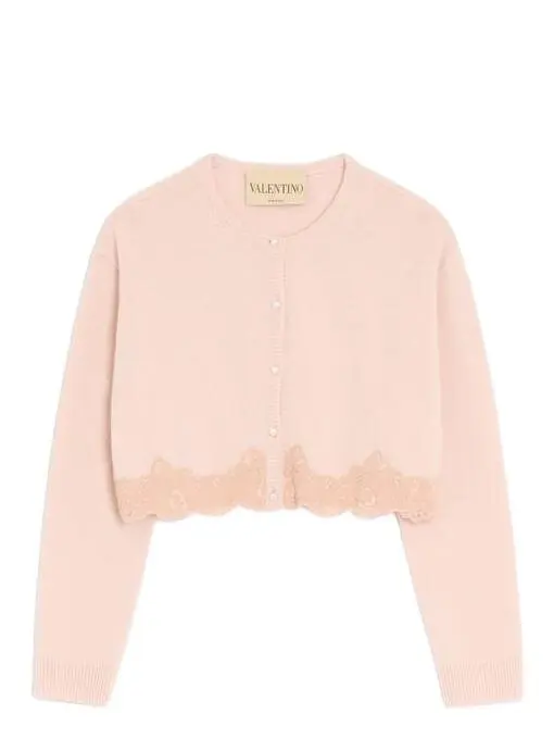 Valentino Garavani Wool Cardigan With Lace Trim - Pink