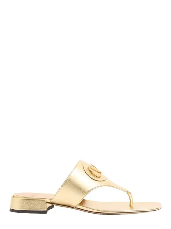 Valentino Garavani Vlogo Signature Laminated Nappa Thong Sandal - Antique Brass