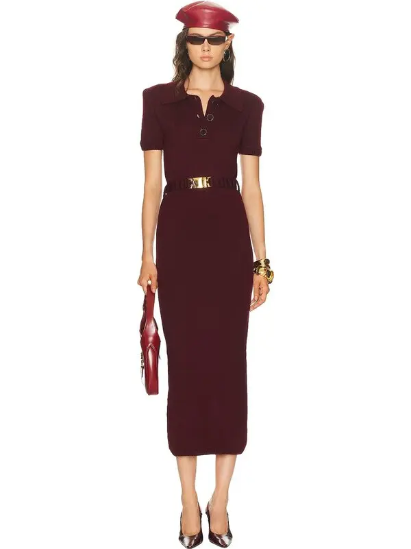 ROWEN ROSE Short Sleeve Long Dress - Bordeaux
