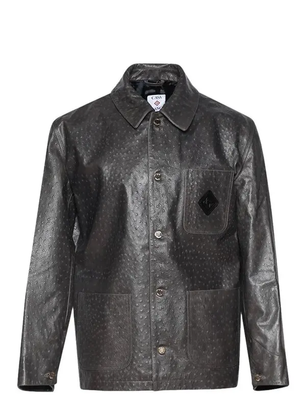 Casablanca Ostrich Effect Leather Workwear Jacket - Grey