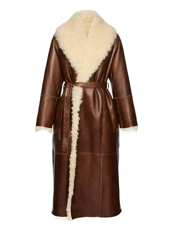 Magda Butrym Shearling Wrap Coat - Brown