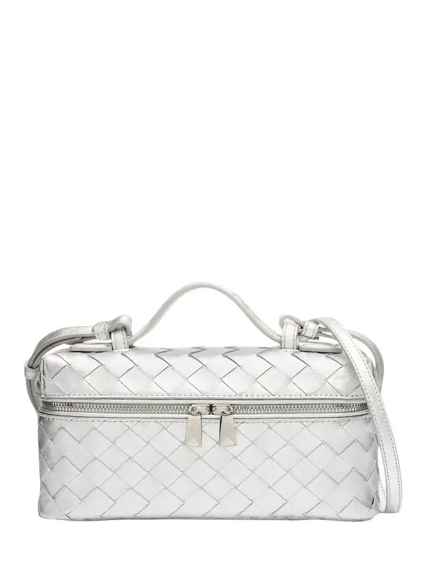 Bottega Veneta Laminated Leather Vanity Crossbody Bag - Silver