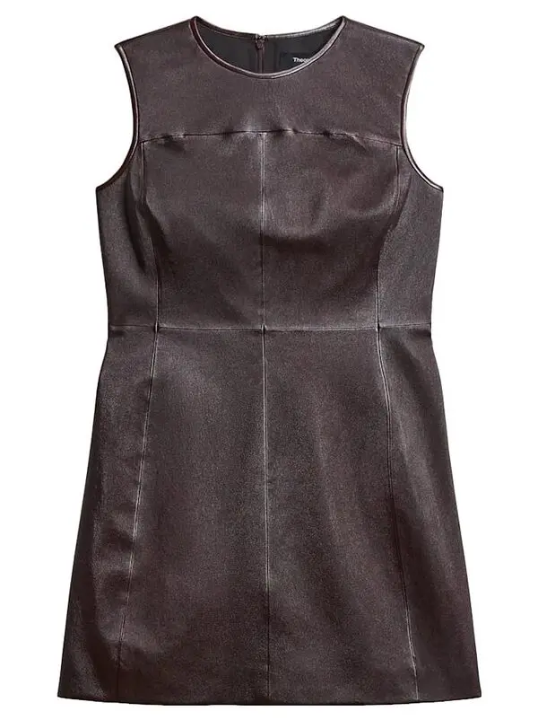 Theory Sleeveless Nappa Leather Mini Dress - Plum Brown