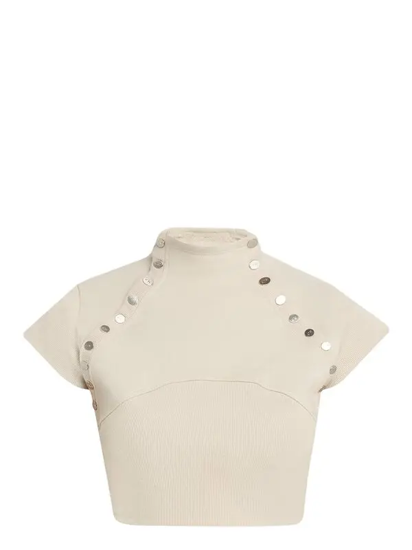 JANE WADE Snap-down Cotton Crop Top - Stone