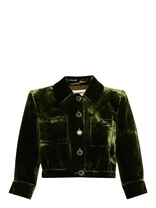 L'Agence Jia Cropped Velvet Jacket - Deep Olive