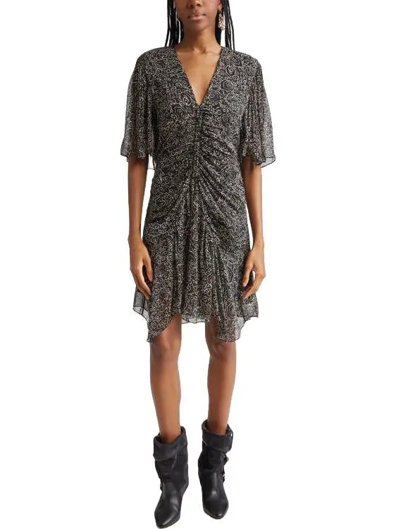 Isabel Marant Vivienne Ruched Chiffon Dress - Black/ecru