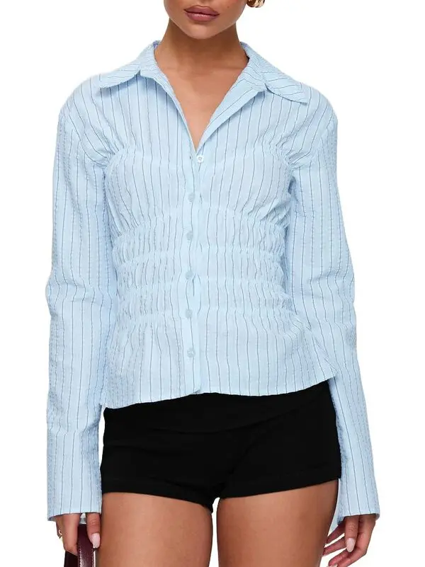 Princess Polly Lisel Shirred Button-up Shirt - Stripe