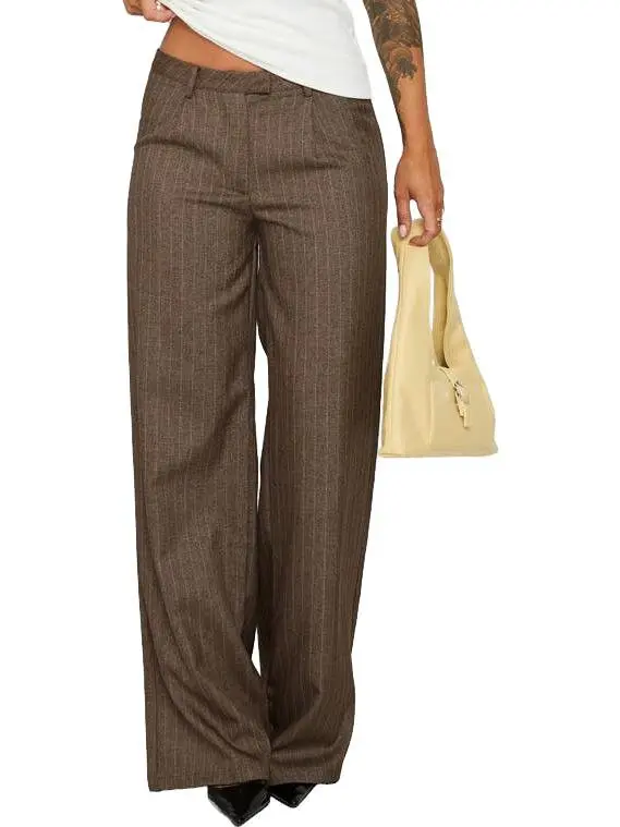 Princess Polly Pinstripe Wide Leg Trousers - Beige Pinstripe