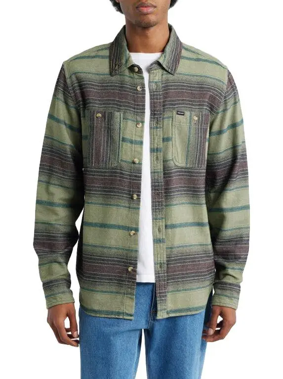 DARK SEAS Summit Multi Stripe Flannel Button-up Shirt - Brown/olive