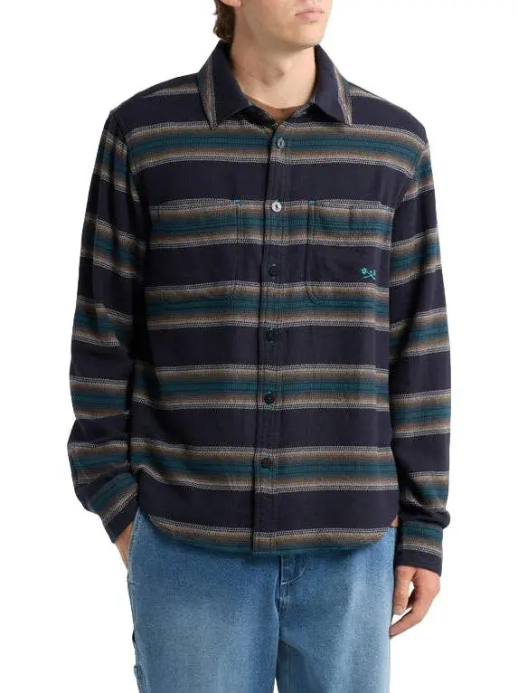 DARK SEAS Summit Multi Stripe Flannel Button-up Shirt - Navy