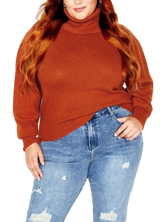 City Chic Softly Sweet Turtleneck Sweater - Toffee
